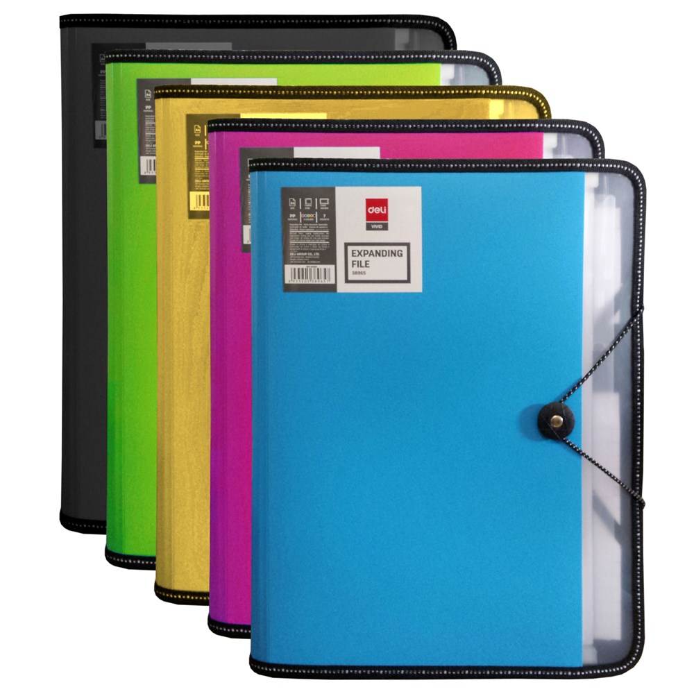 Deli 38965 Expanding File A4 7 Pockets with Note Pad Assorted - Theodist