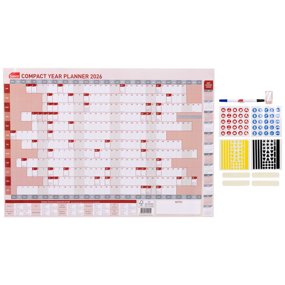 Sasco 10435 Compact Yearly Planner 2026 594x420mm - Theodist