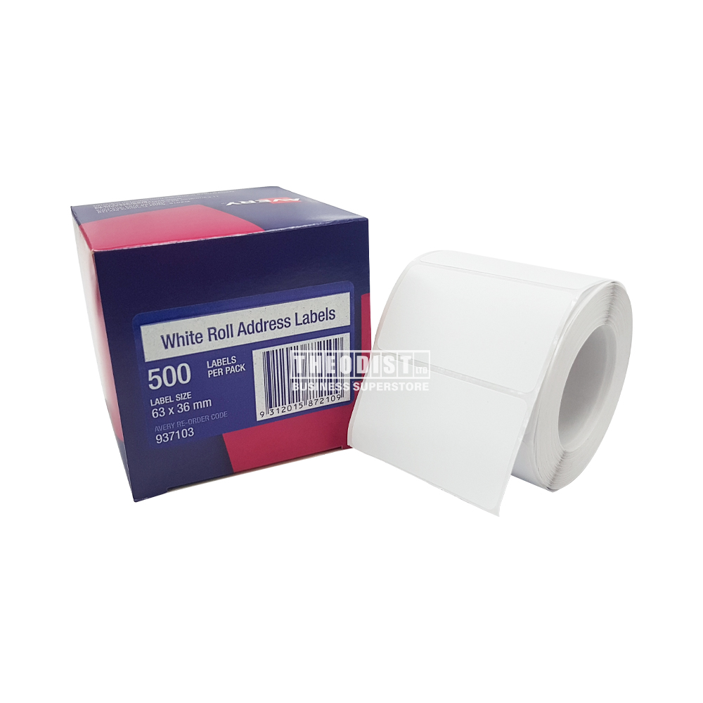 Avery 937103 White Roll Address 500 Labels Per Pack 63x36mm | Theodist ...