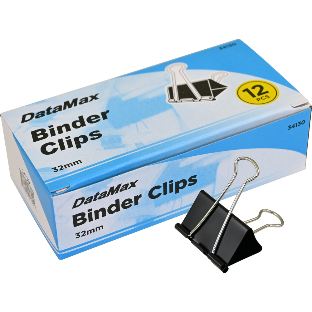 DataMax 34130 Foldback Binder Clips 32mm 12 Pack - Theodist