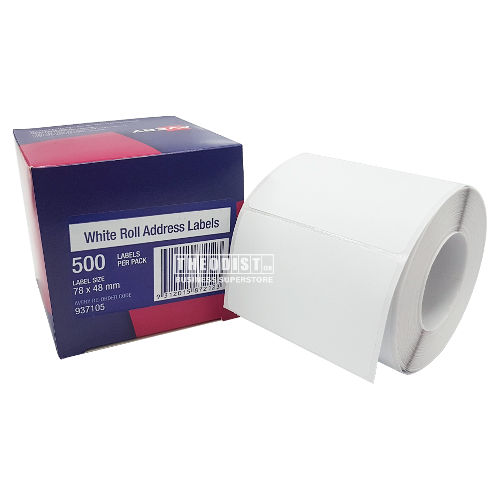Avery 937105 White Roll Address 500 Labels Per Pack 78x48mm | Theodist ...