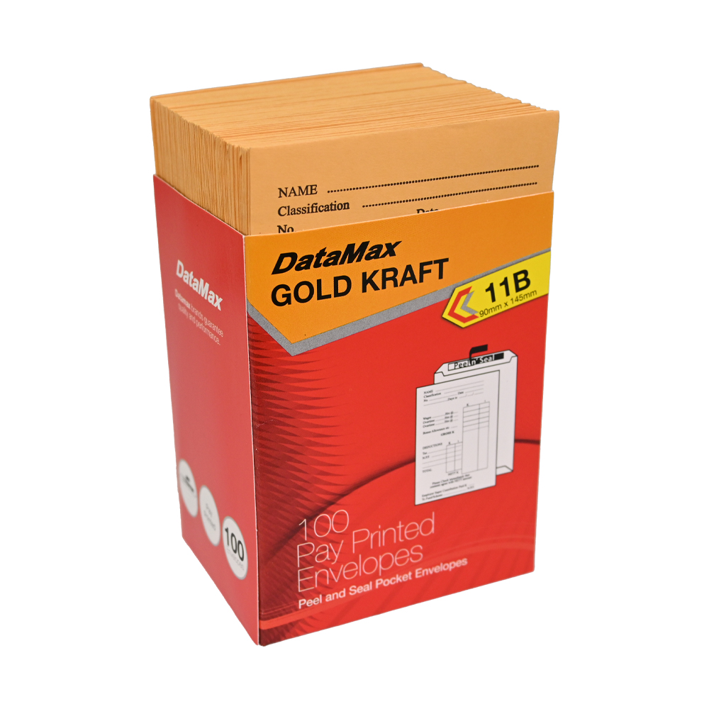 DataMax 3805216 11B Gold Kraft Pay Printed Envelopes 90x145mm 100 Pack ...