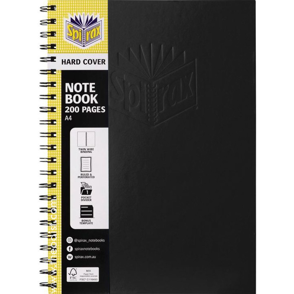 Spirax 56512BK Notebook A4 Hard Cover 200 Pages Black - Theodist