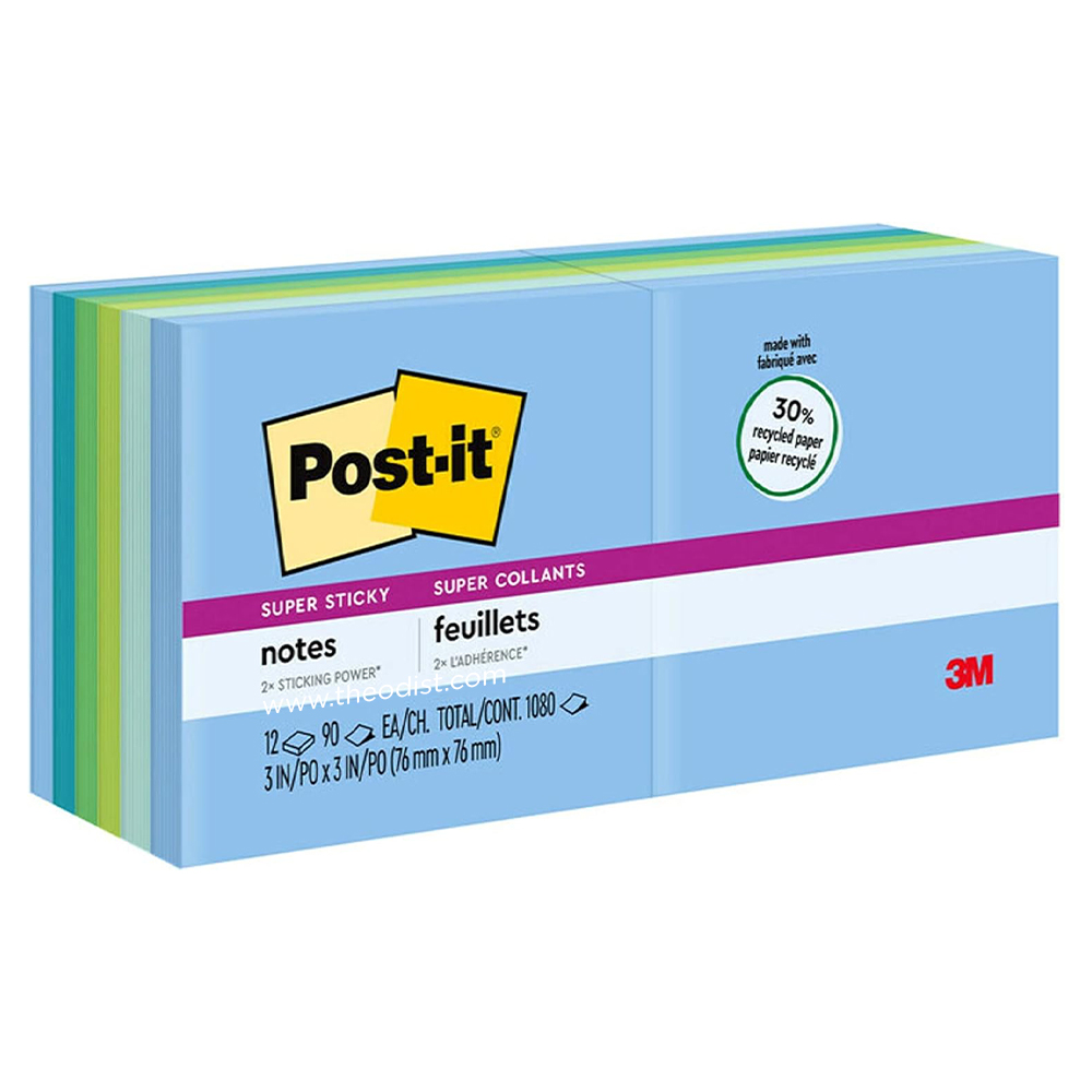 Post-it 654-12SST Super Sticky Notes 2x Sticking Power 1080 Sheets ...