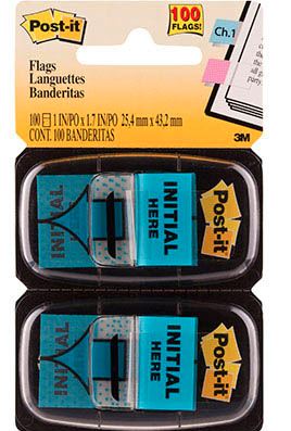 Post-it 680-IH2 Initial Here Flags 25.4x43.2mm, Blue - Theodist