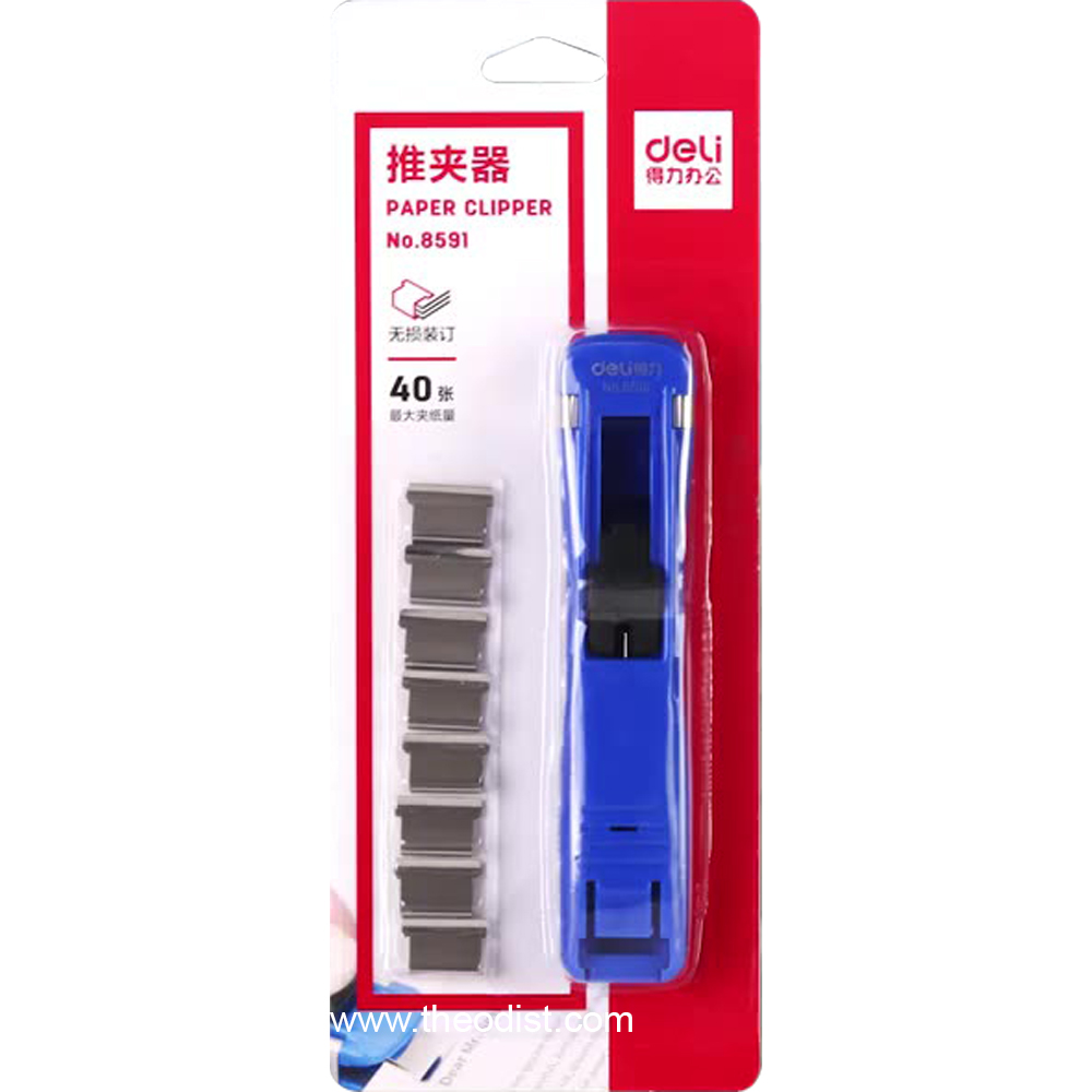 Deli 8591 Paper Clipper with 8 16mm Steel Clips - Theodist