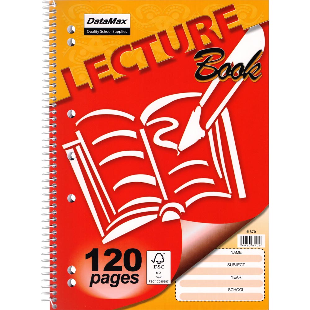 DataMax 870 Lecture Book A4 120 Pages 8mm Feint Ruled Spiral - Theodist