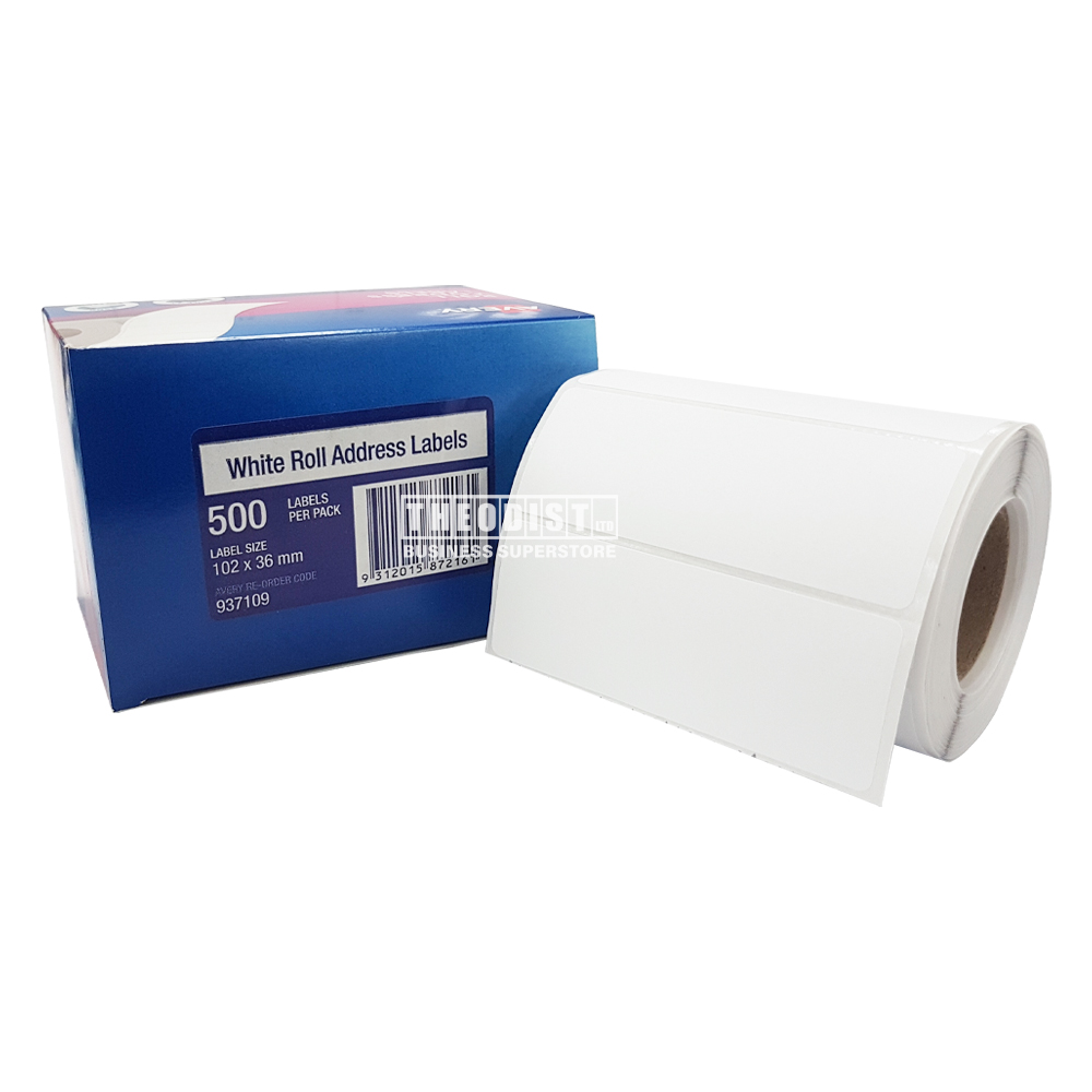 Avery 937109 White Roll Address 500 Labels Per Pack 102x36mm | Theodist ...