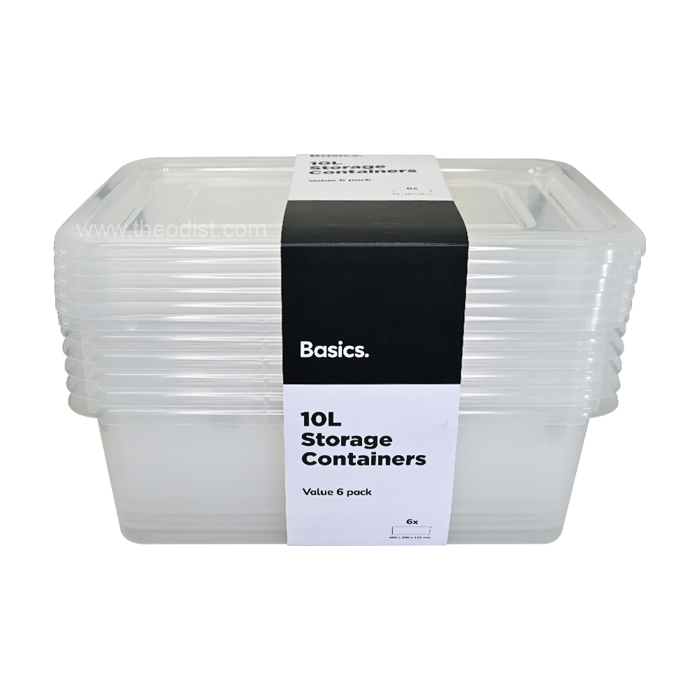 Basics. B7122 Plastic Storage Containers 6 Pack Clear 400x290x131mm ...