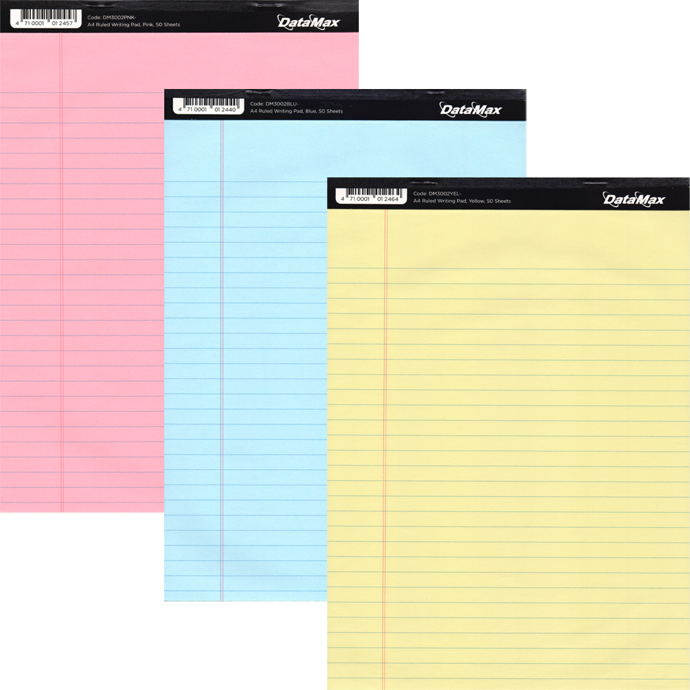 DataMax DM3002 Writing Pad Ruled A4 Coloured 50 Sheets - Theodist