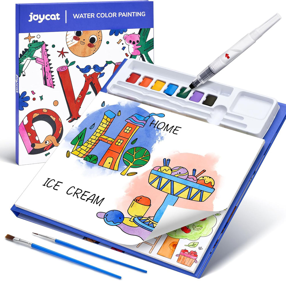 JoyCat Water Color Alphabet Painting Set with Pen, 2 Brush Pen, 7 ...