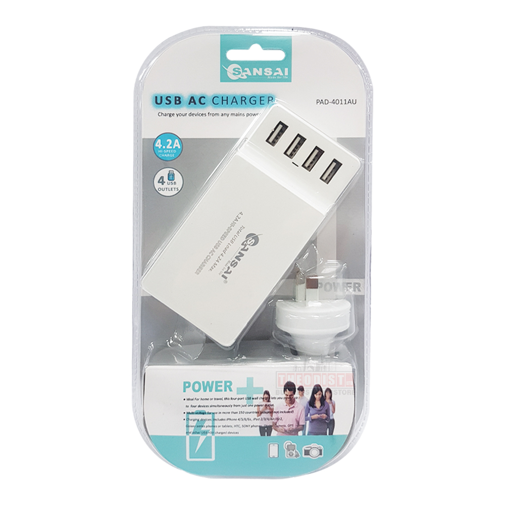 Sansai PAD-4011AU 4 USB 4.2A Hi-Speed AC Charger | Theodist - Theodist