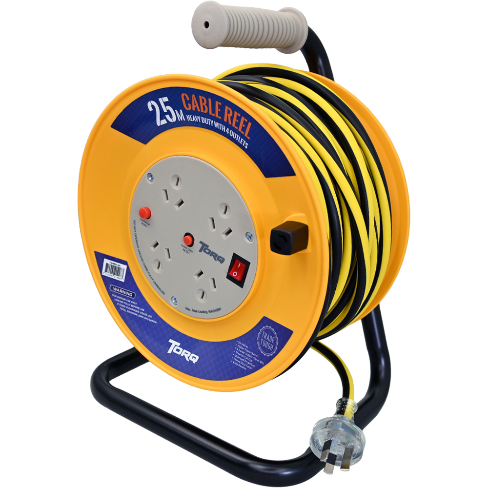 Torq TQREEL25 Extra Heavy Duty Power Extension Reel 4 10 Amp Outlets ...