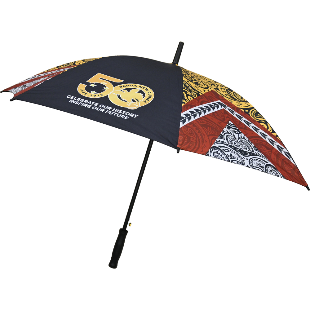 Umbrella with PNG’s 50th Independence Day Logo & Tribal Design, Black ...